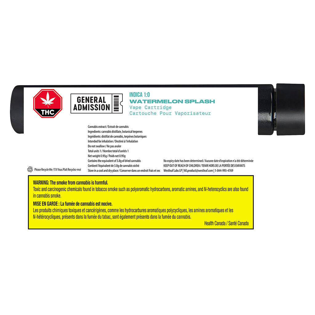 Watermelon Splash Indica 1:0 510 Thread Cartridge | Ontario Cannabis Store
